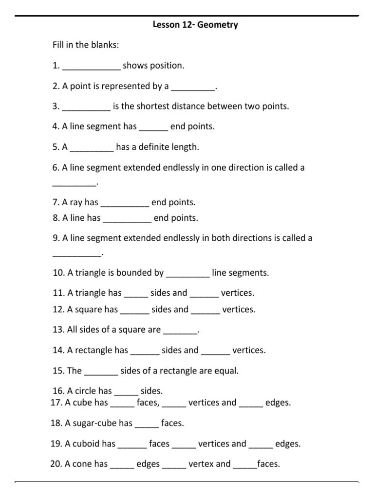 CBSE Class 3 Mathematics Worksheet (7) - Geometry | PDF