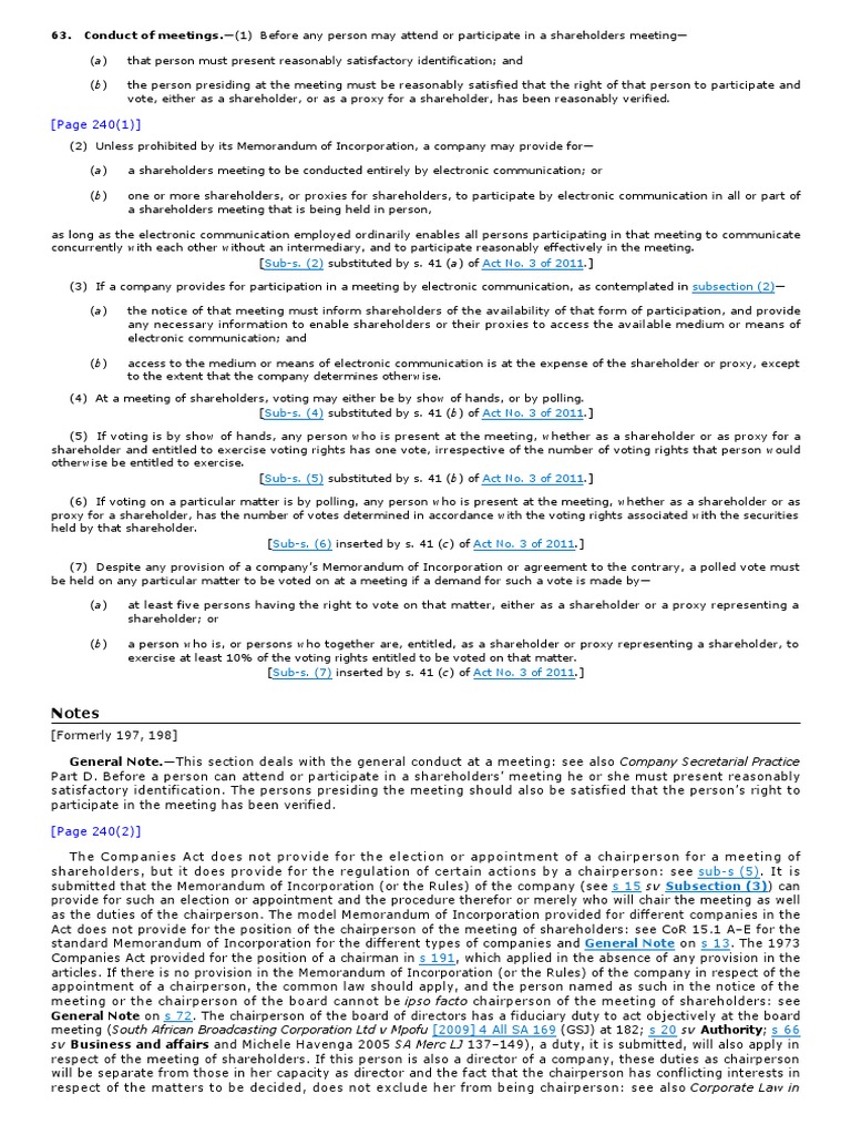 (Page 240 (1) ) : Sub S. (2) Act No. 3 of 2011 Subsection | PDF | Proxy Voting | Securities ...