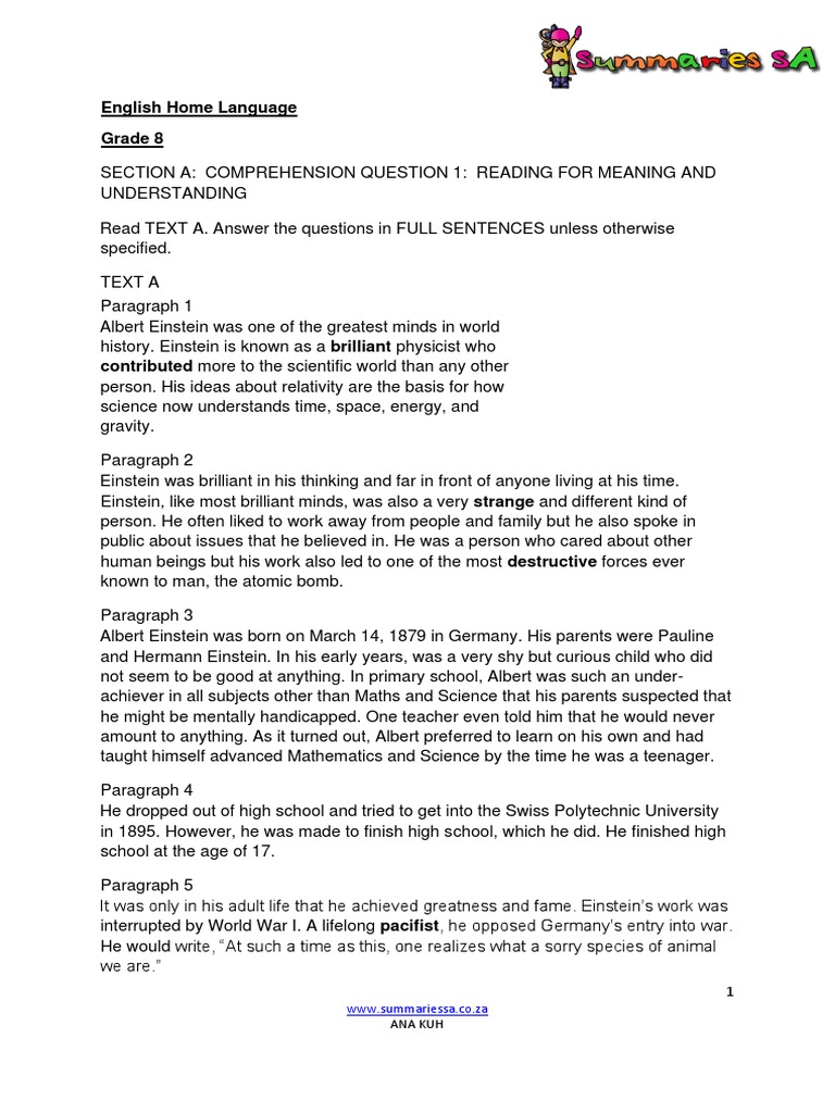 Grade 8 English HL June Test and Memo 2023 ANA KUH 1 rfb5q6 | PDF ...
