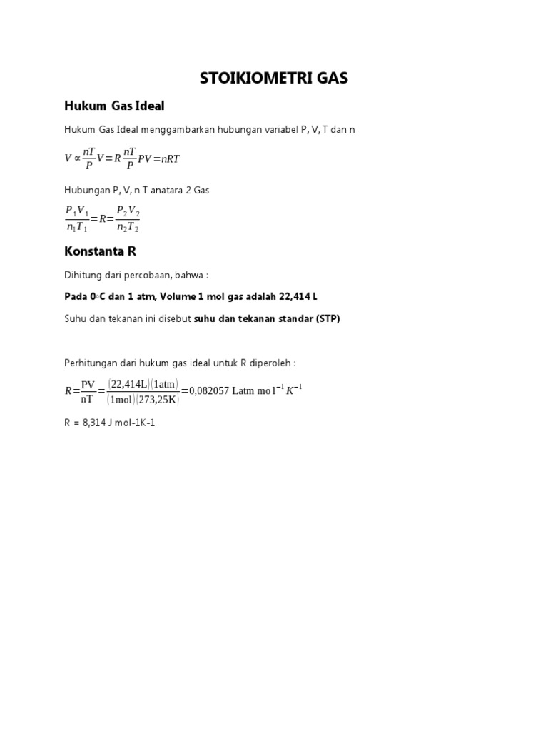 Hukum Gas Ideal & Stoikiometri | PDF | Sains & Matematika