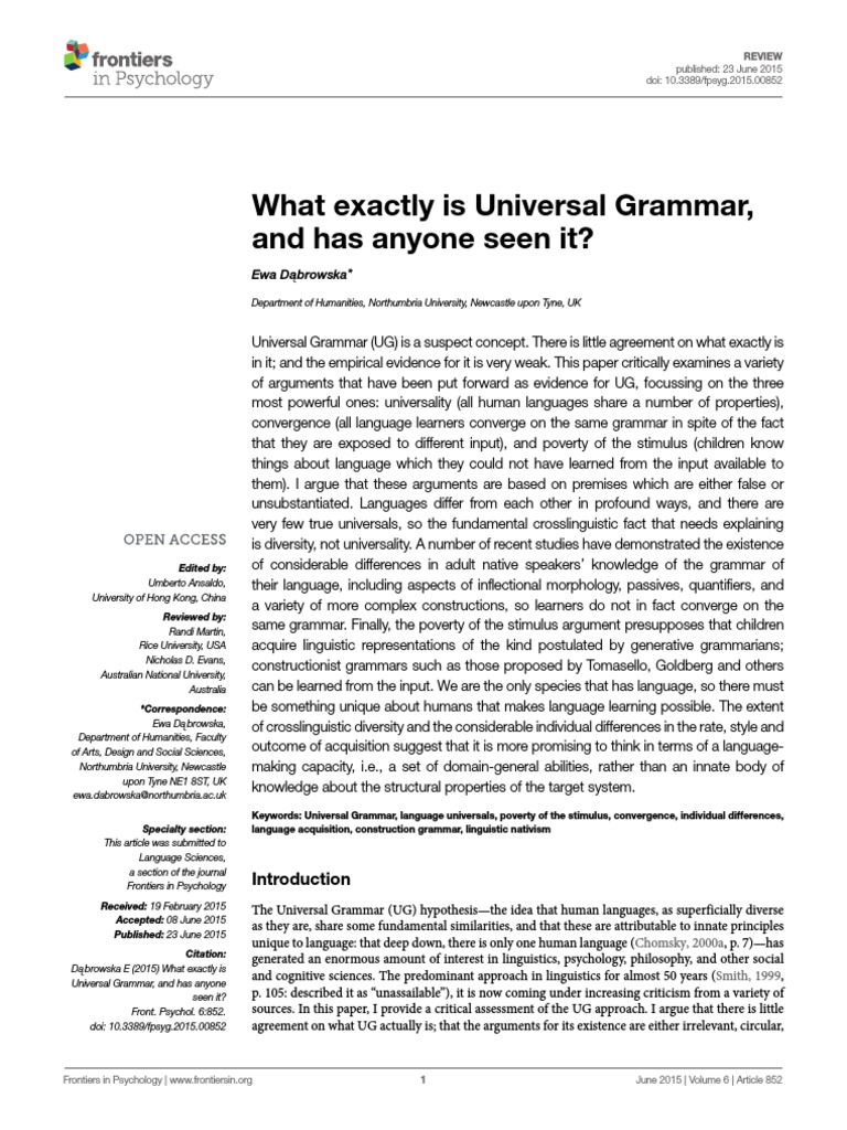 Critique of Universal Grammar Concept | PDF | Language Acquisition | Word