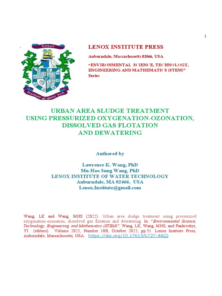 Urban Area Sludge Treatment Using Pressurized Oxygenation-Ozonation ...