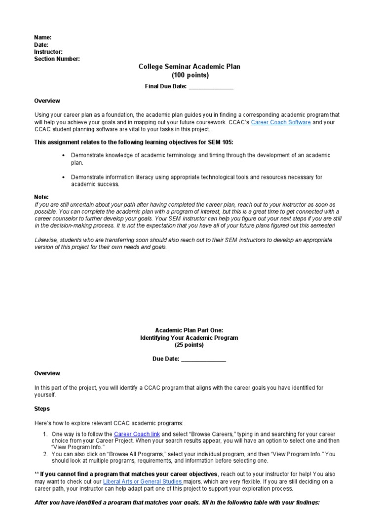 CCAC Academic Plan Guide | PDF | Goal | Thought