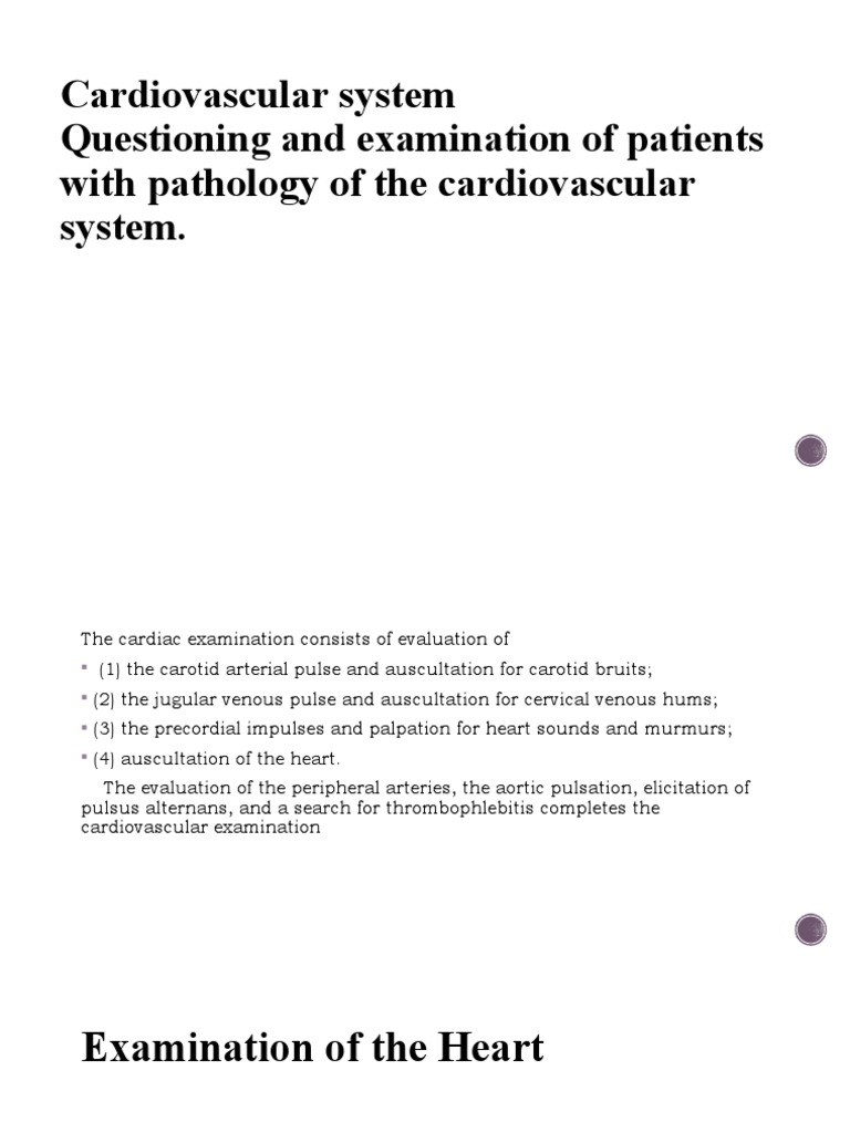 Cardiovascular Examination Techniques | PDF | Pulse | Vein