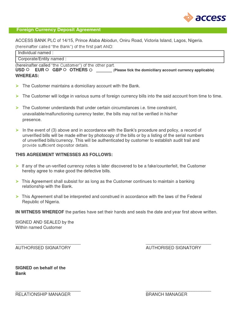 Foreign Currency Deposit Agreement | PDF