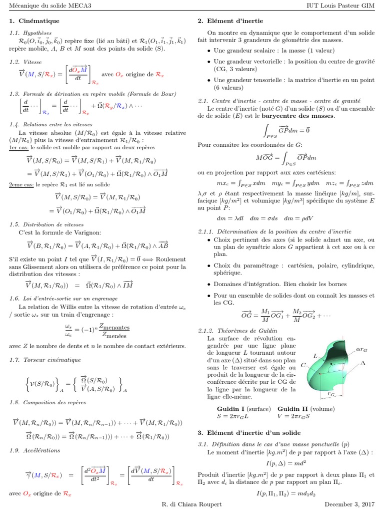 Formulaire | PDF | Centre d'inertie | Puissance (physique)