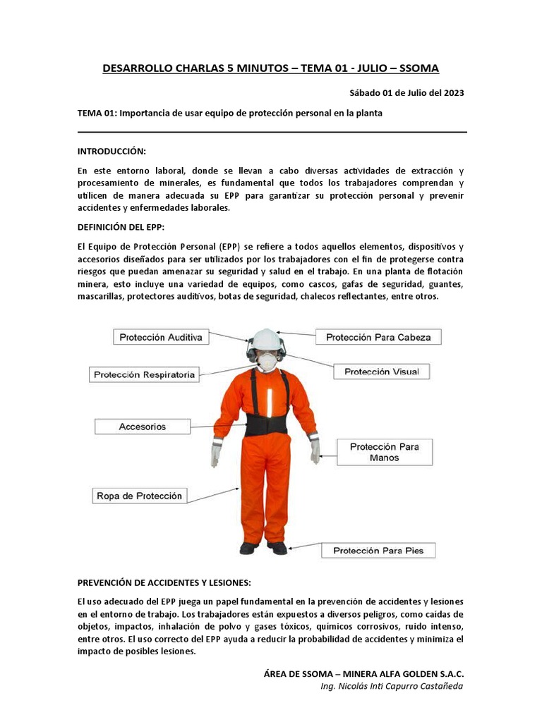 Tema 01 - Importancia de Uso de Epp | PDF | Seguridad y salud ocupacional | La seguridad