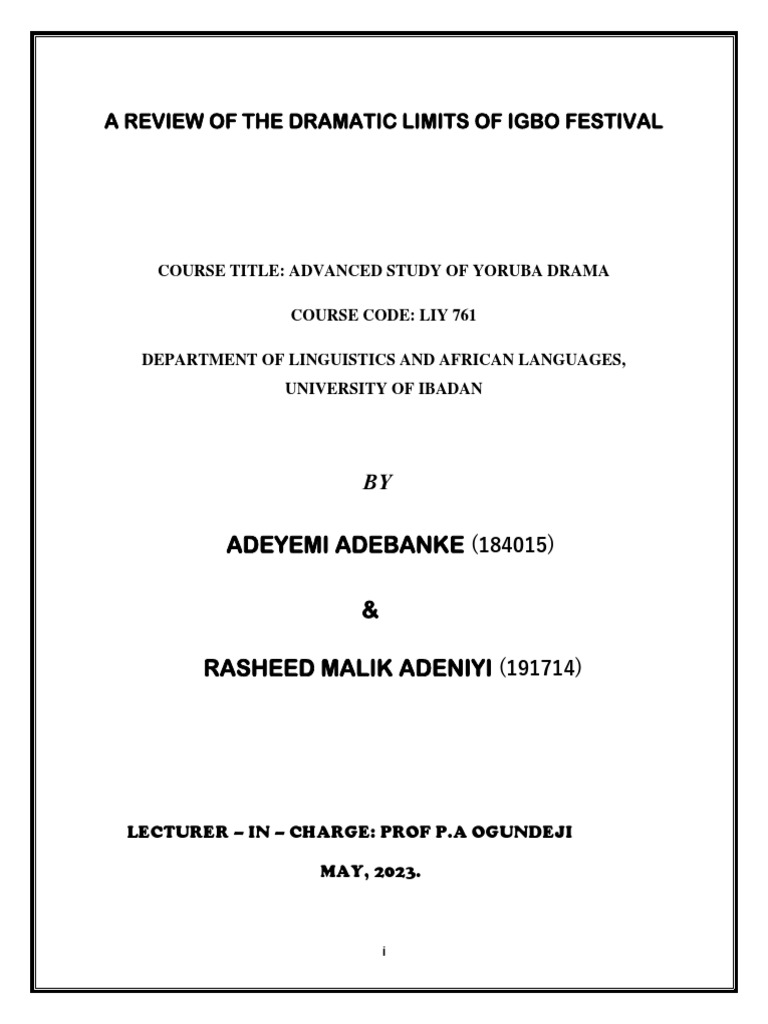 A Review of The Dramatic Limits of Igbo Festival | PDF | Rituals | Dances