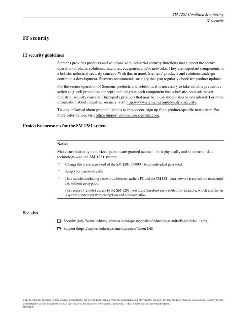 SM 1281 Condition Monitoring - IT Security | PDF | Password | Security