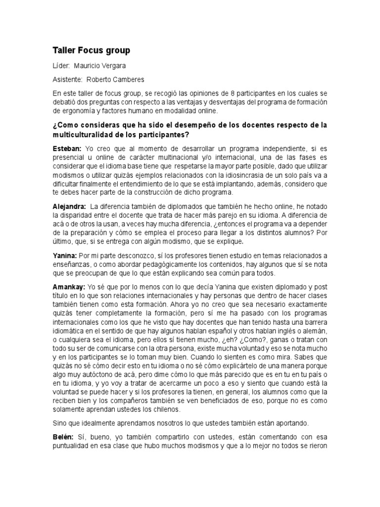 Taller Focus Group | PDF | Enseñando