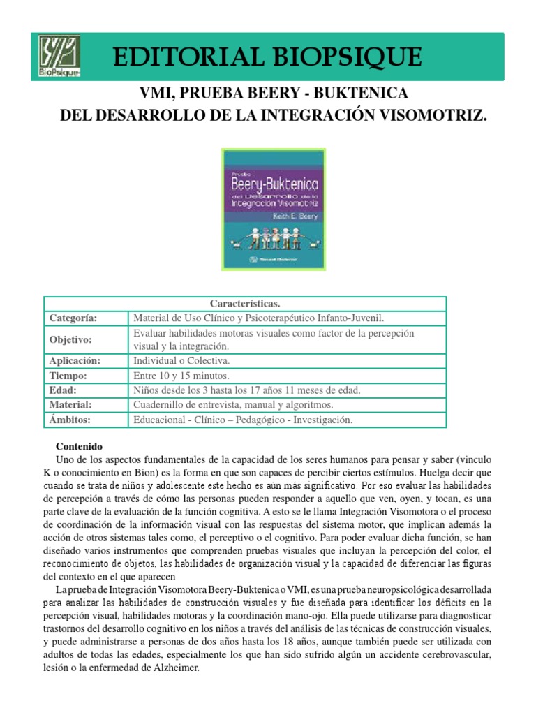 MMEI 9 Prueba Beery Buktenica Desarrollo Integracion Visomotriz VMI ...