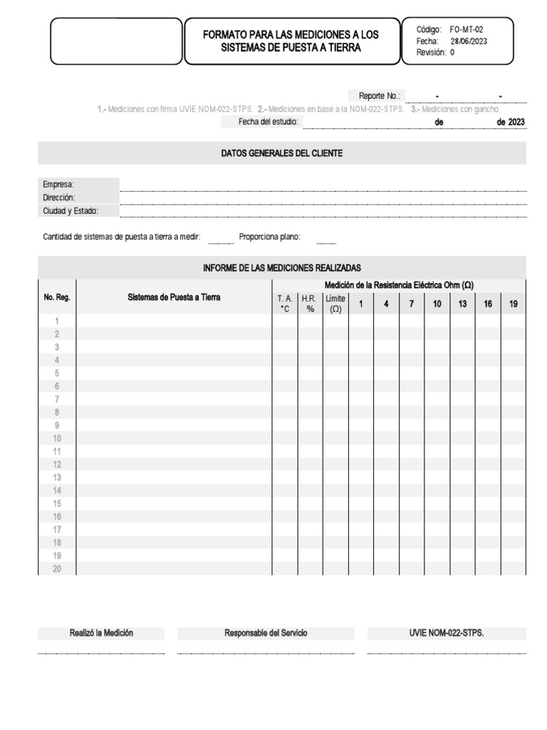 Fo - Formato de Campo para El Estudio de Las Mediciones de Puesta A Tierra | PDF