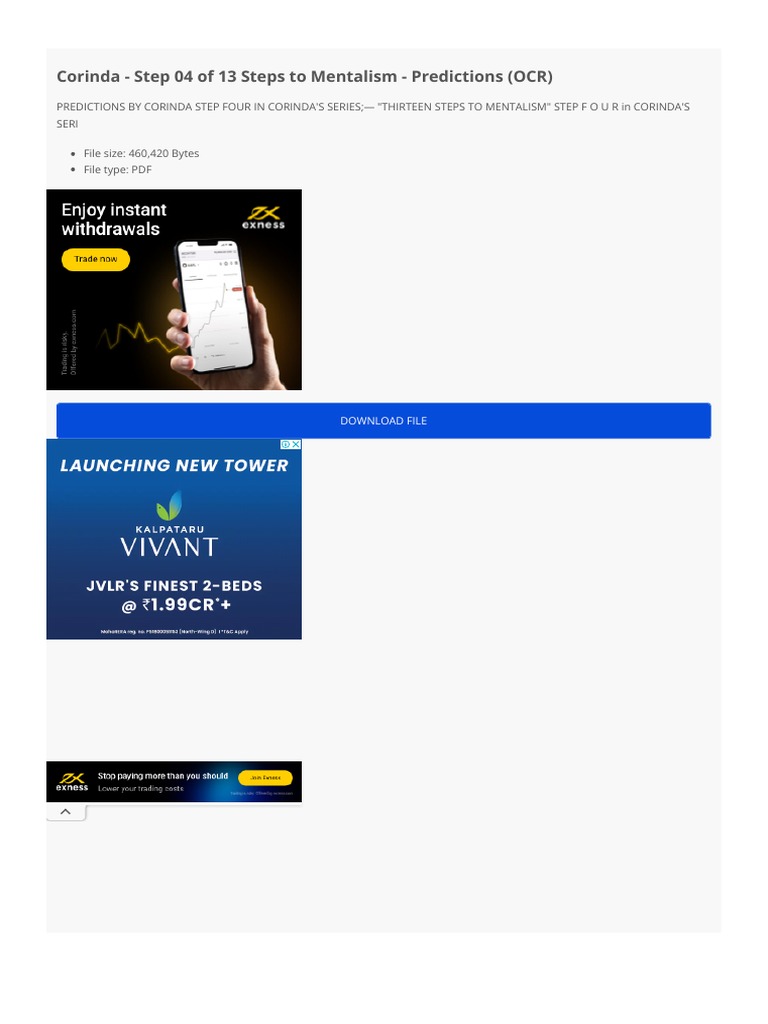 Corinda - Step 04 of 13 Steps To Mentalism - Predictions (OCR) - TOAZ - Info | PDF | Ios | I Cloud