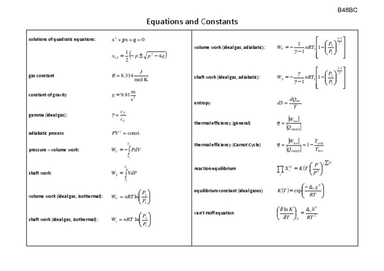 Equations and Constants | PDF | Gases | Applied And Interdisciplinary Physics