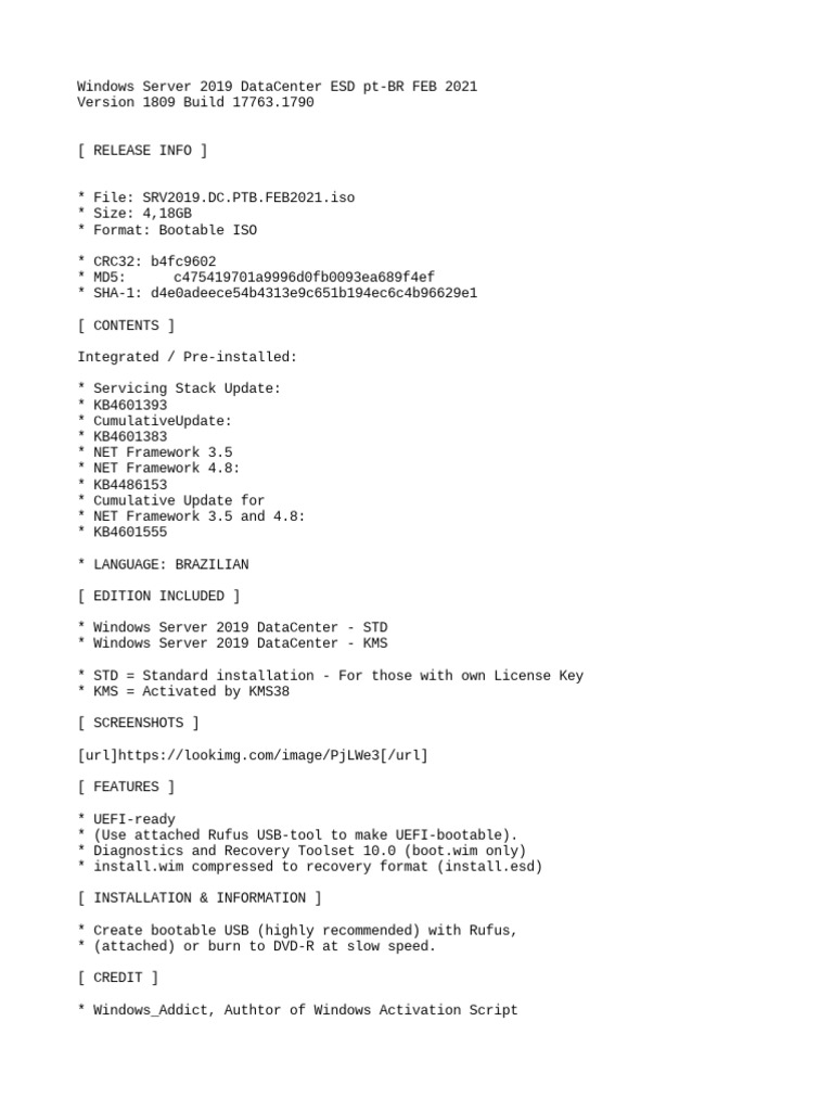 Windows Server 2019 DataCenter ESD PT-BR FEB 2021 (Gen2) | PDF