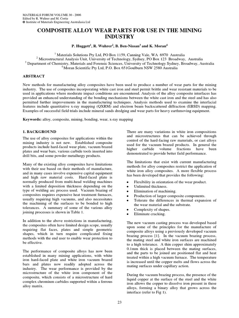 Composite Alloy Wear Parts For Use in The Mining Industry | PDF | Cast Iron | Alloy