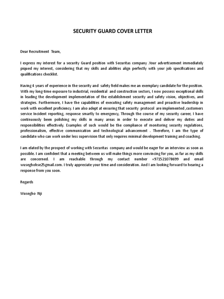 Wusegho Nji - Security Guard - Cover Letter | PDF