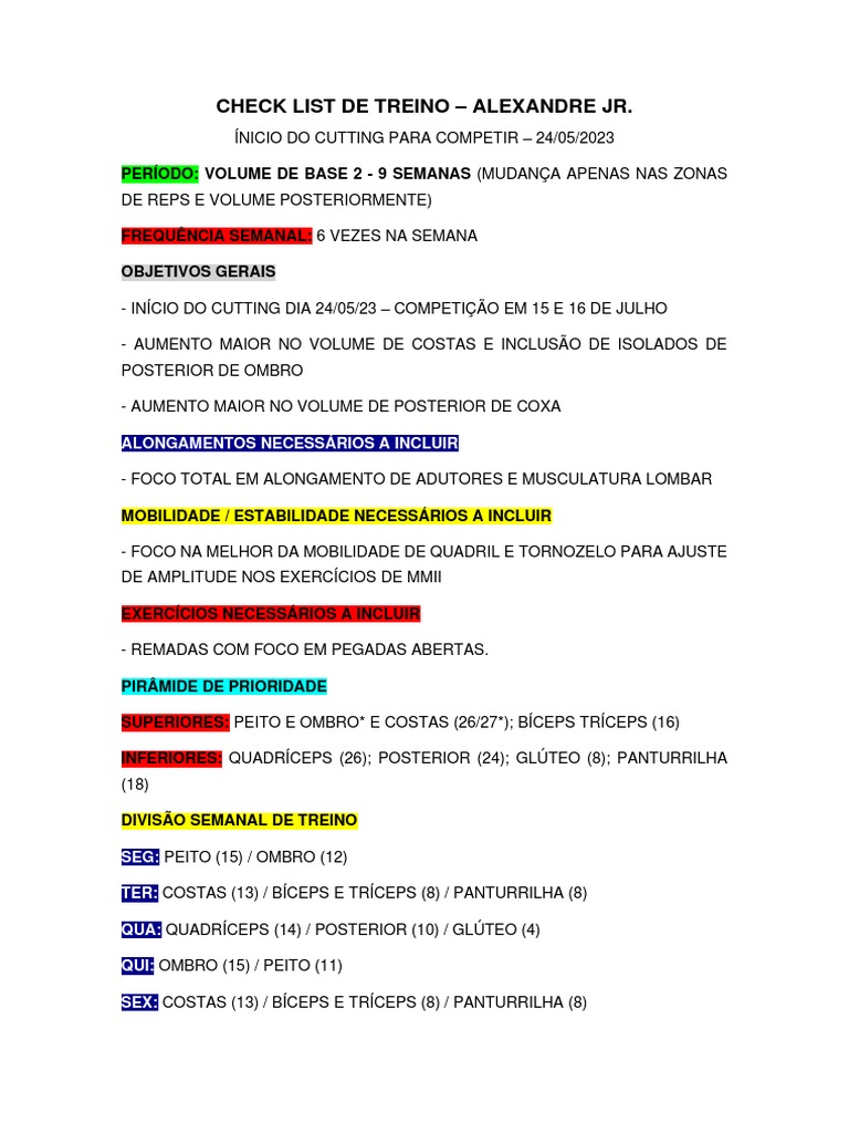 Check List de Treino - Atualizado (24!05!23) | PDF | Musculação
