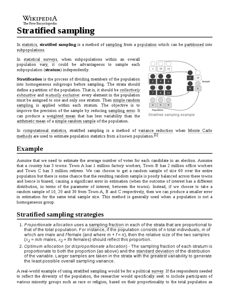 Stratified Sampling | PDF | Stratified Sampling | Sampling (Statistics)