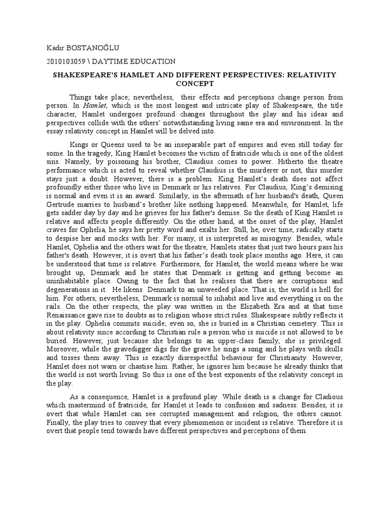 Shakespeare's Hamlet and Different Perspectives: Relativity Concept ...