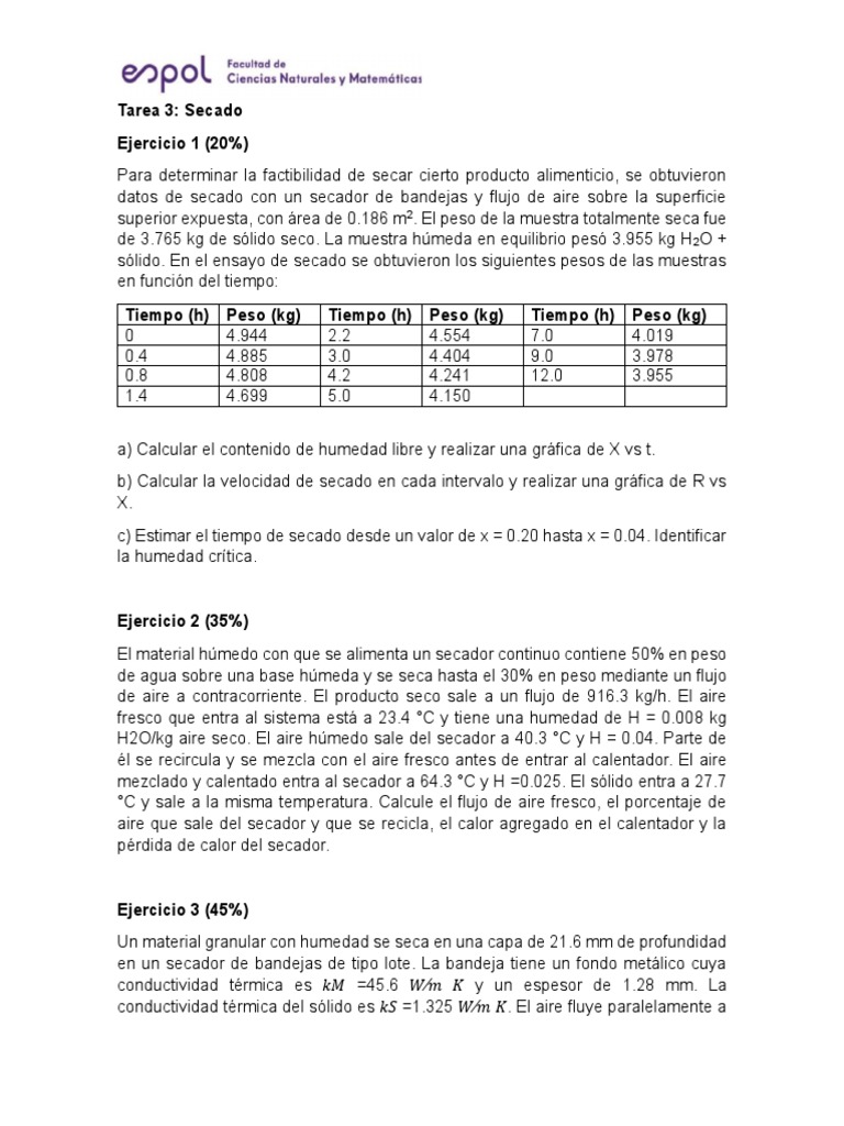 Operaciones Unitarias 2-Deber 3 | PDF | Temperatura | Calor