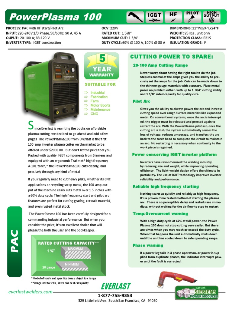 Powerplasma 100 | Download Free PDF | Manufactured Goods | Electricity