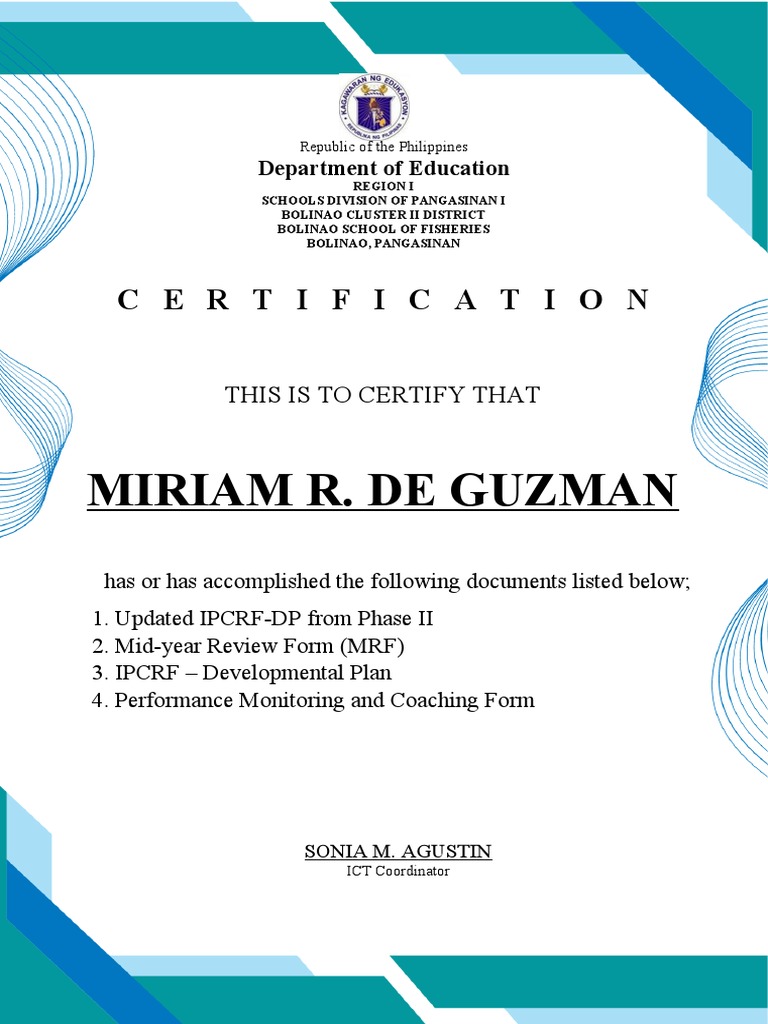 CERTIFICATION-FROM-ICT-COORDINATOR-SAMPLE | PDF