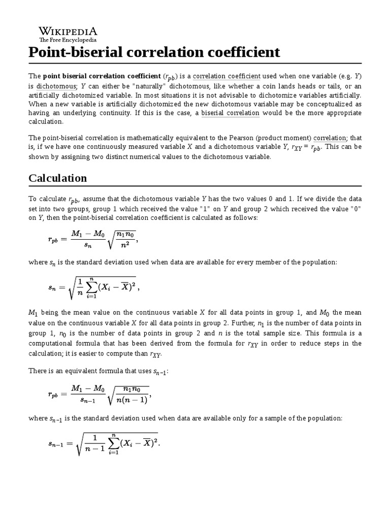 Point-Biserial Correlation Guide | PDF | Statistical Inference ...