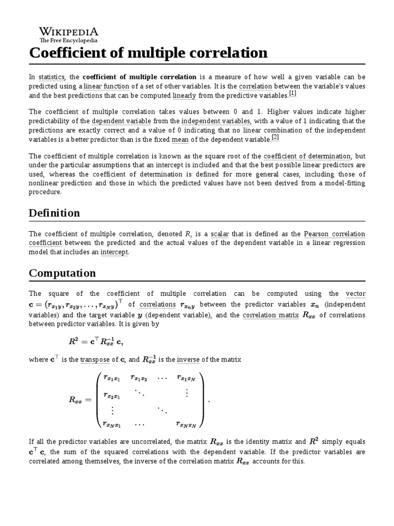 Coefficient of Multiple Correlation | PDF | Coefficient Of Determination | Dependent And ...