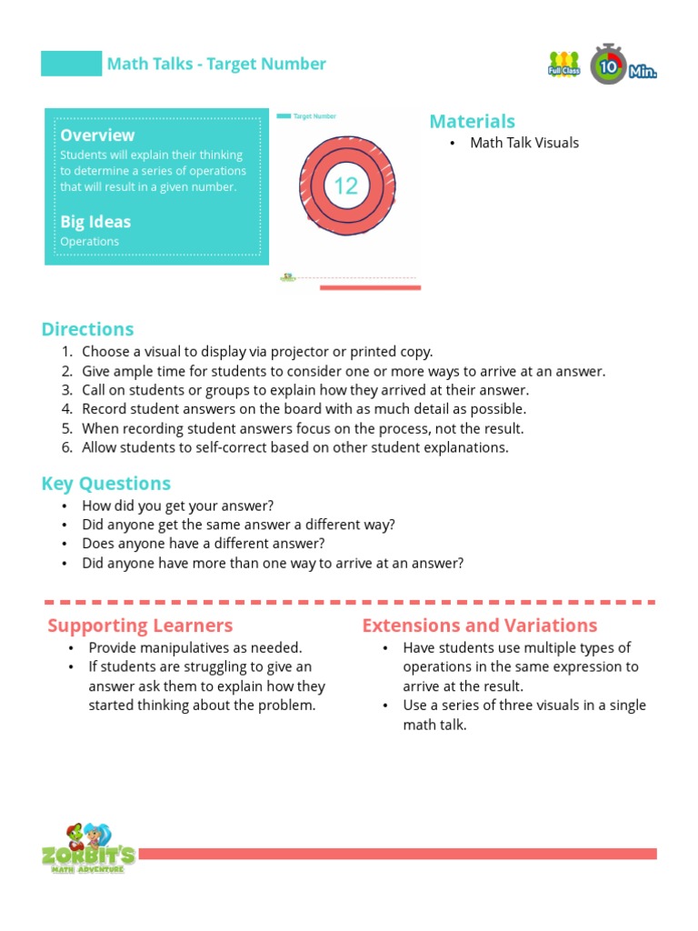 Math Talks - Target Number - (Zorbit) | PDF | Mathematics | Thought