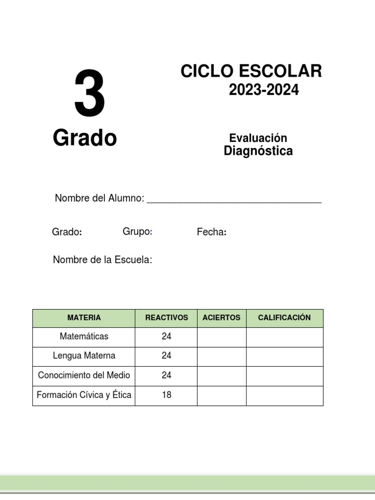 3 Diagnóstico Examen Ciclo Escolar 2023 2024 Pdf