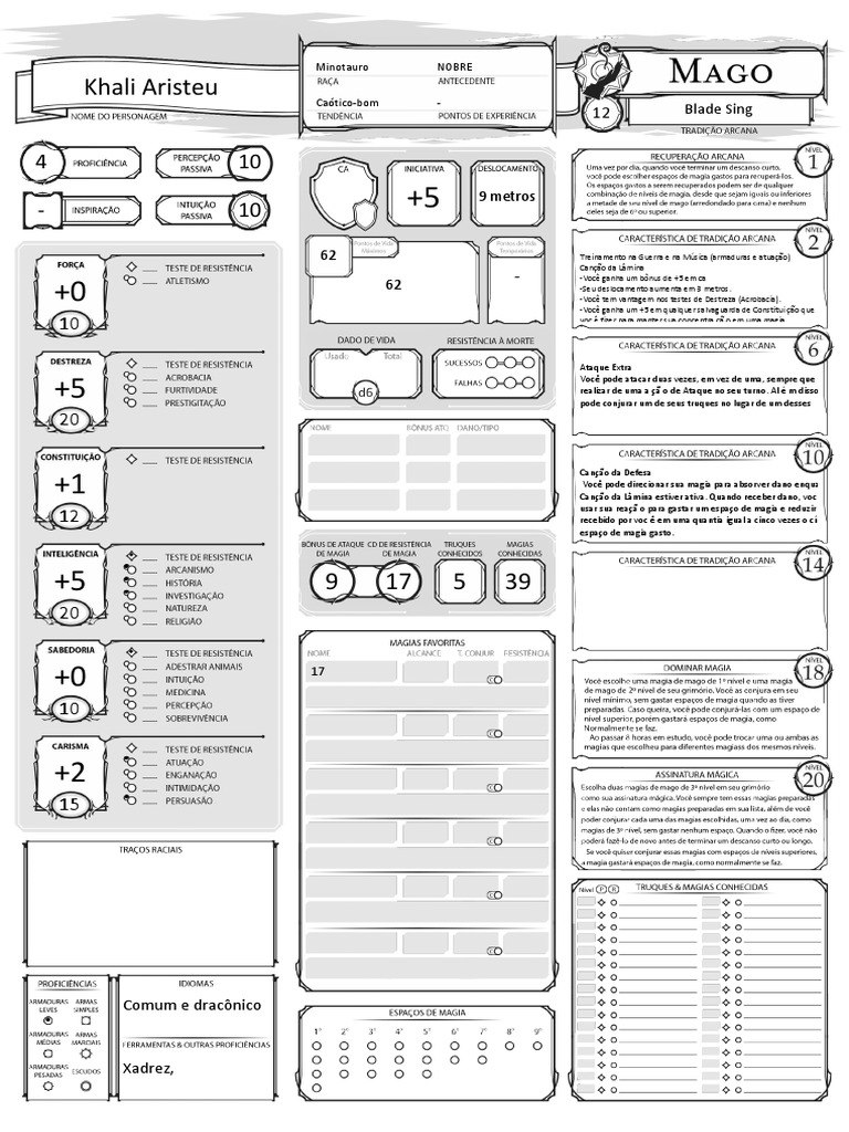 DND 5e - Ficha - Mago - LVL 12 | PDF