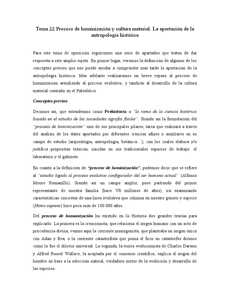 Tema 22 Proceso de Hominización y Cultura Material | PDF | Homo ... Tema 22 Proceso de Hominización y Cultura Material | PDF | Homo ...