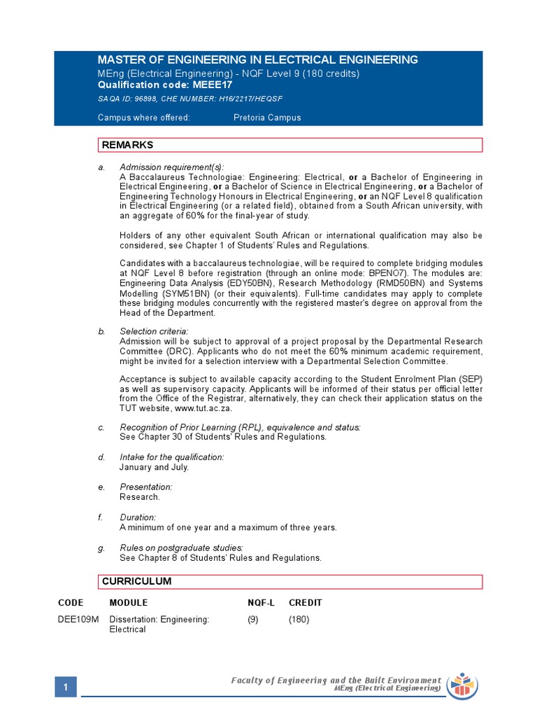 MEng in Electrical Engineering Overview | PDF | Bachelor's Degree | Thesis