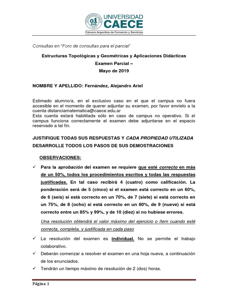 Alejandro Ariel. Parcial | PDF | Topología | Espacio compacto
