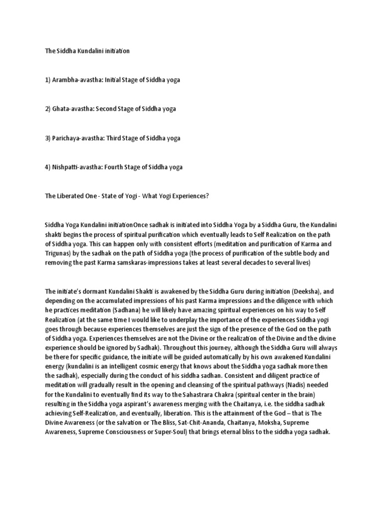 Stages in Siddha Yoga | PDF | Kundalini | Hatha Yoga