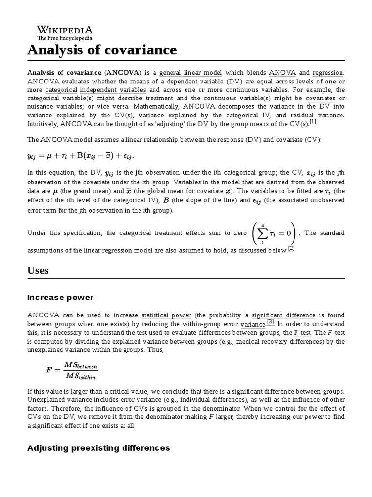 Analysis of Covariance | PDF | Analysis Of Covariance | Regression Analysis