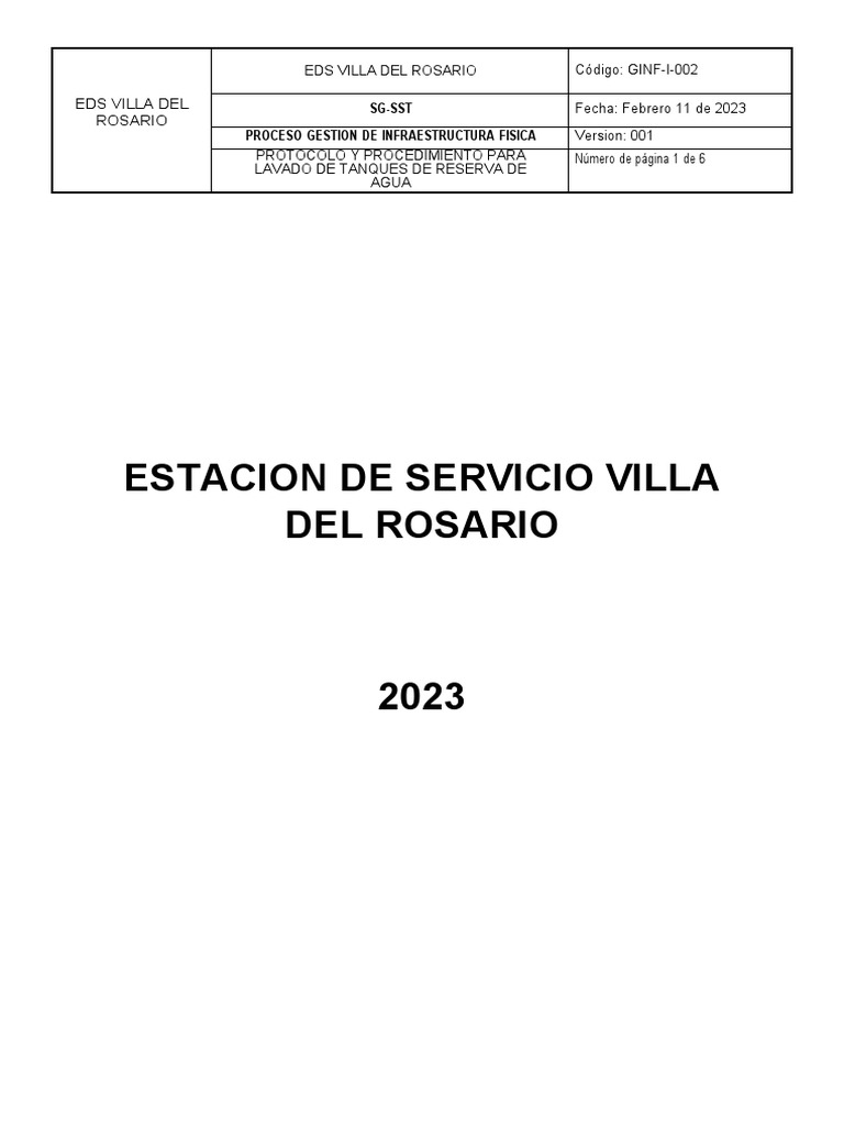Protocolo para Lavado de Tanques de Reserva de Agua | PDF | Agua | Blanqueador