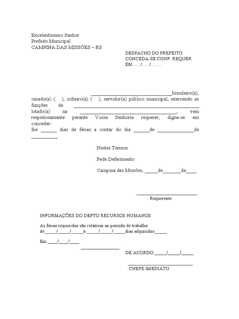 Modelo Pedido de Ferias | PDF