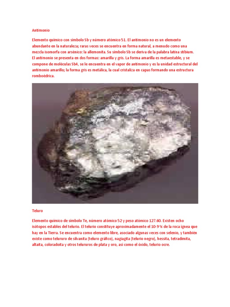Antimonio: Símbolo y Propiedades Químicas | PDF | Elementos químicos ...