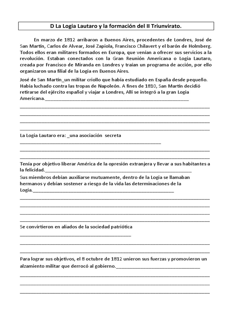 Logia Lautaro y el II Triunvirato en 1812 | PDF | América del Sur ...