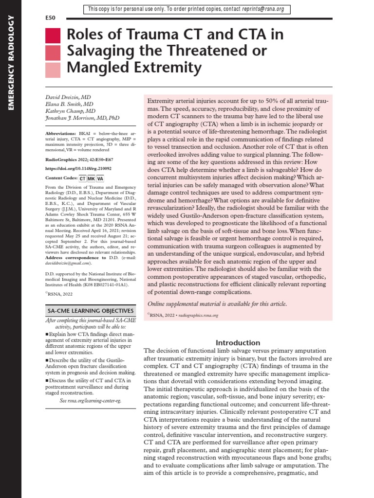 Roles of Trauma CT and Cta in Salvaging Threateaned or Mangled ...