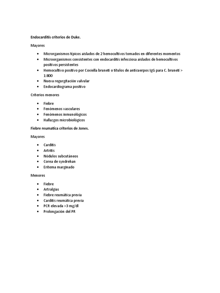 Criterios de Duke para Endocarditis Infecciosa | PDF