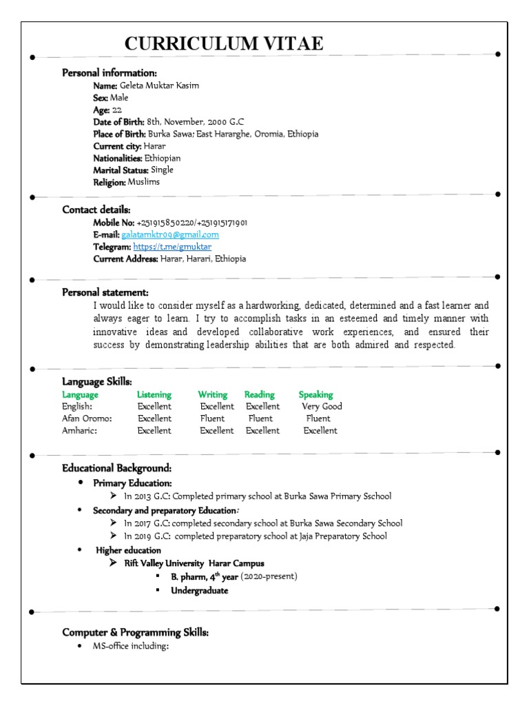 Curriculum Vitae: Personal Information | PDF | Ethiopia | Behavior Modification