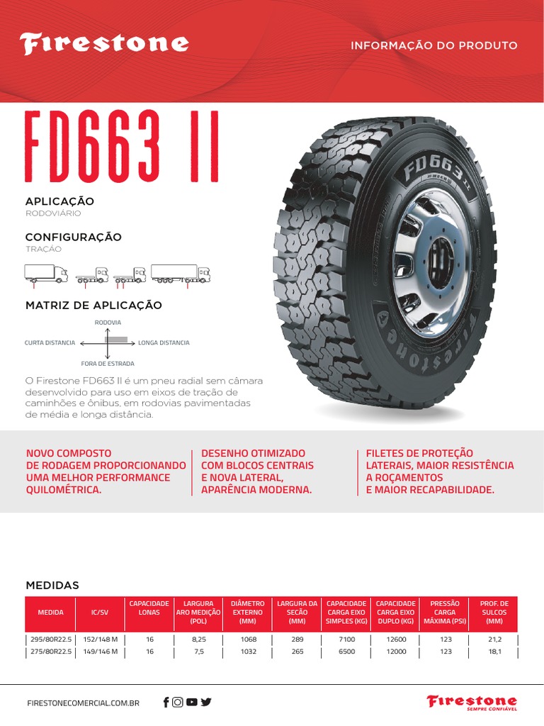 Pneu Firestone FD663 II: Especificações e Aplicações | PDF | Tecnologia ...