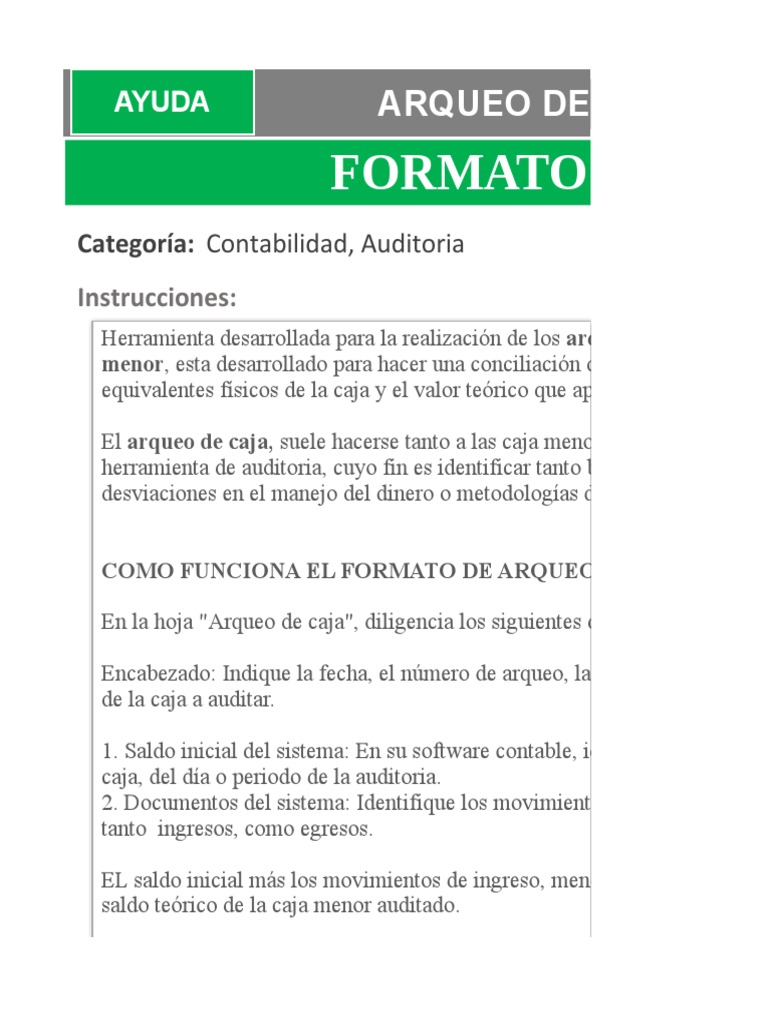 77-Formato Arqueo de Caja | Descargar gratis PDF | Contabilidad ...