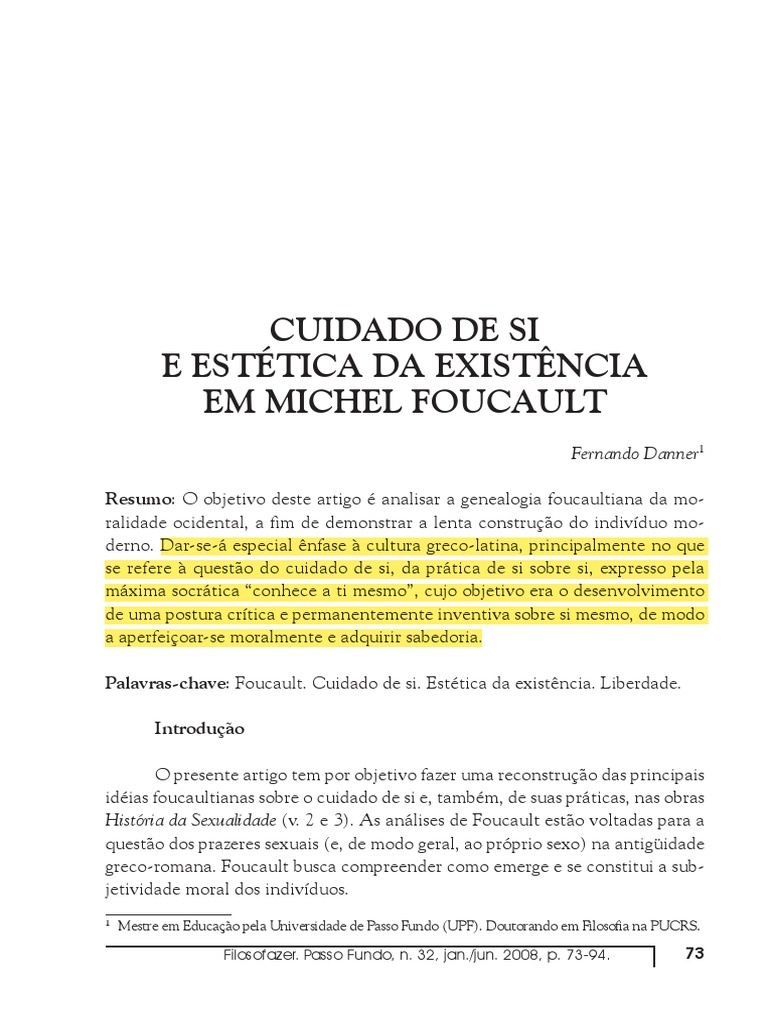 Cuidado de Si e Estética Da Existência em Michel Foucault | PDF ...