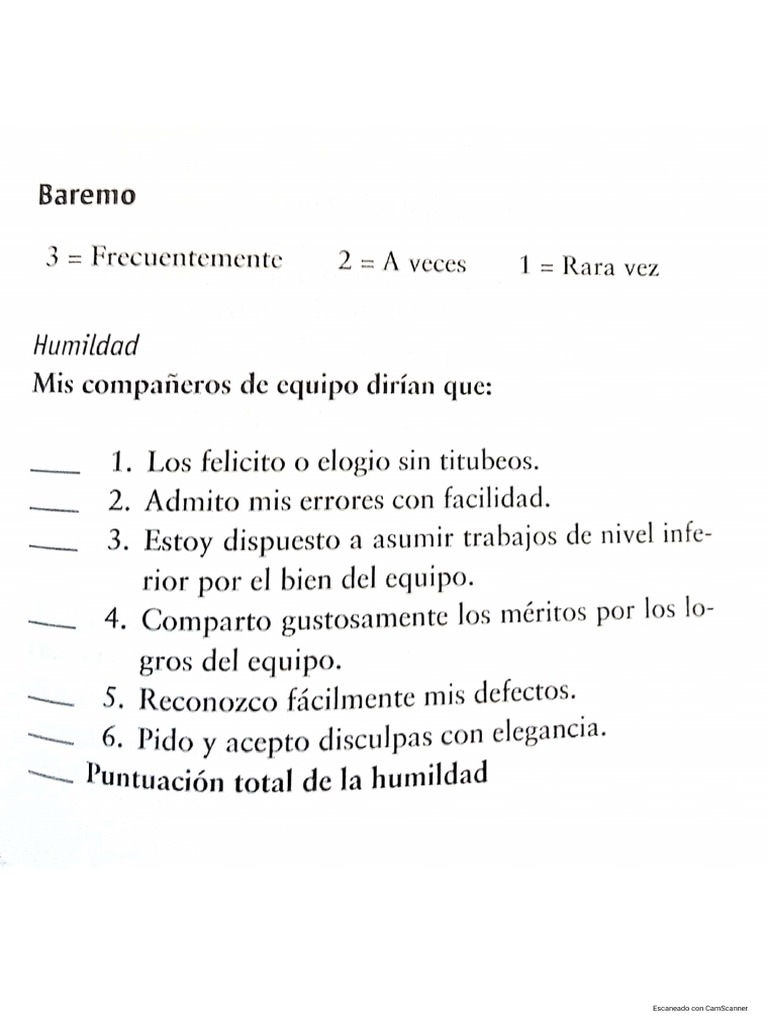Cuestionario Humildad, Hambre, Habilidad | PDF