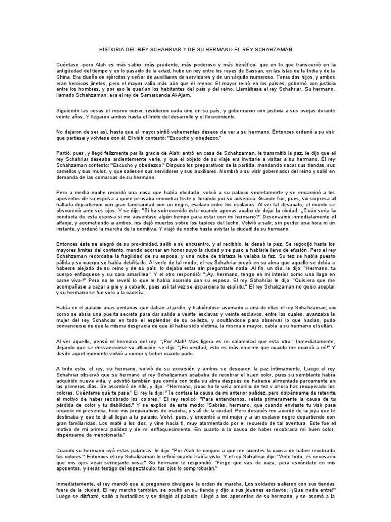 Historia Del Rey Schahriar y de Su Hermano El Rey Schahzaman | PDF ...