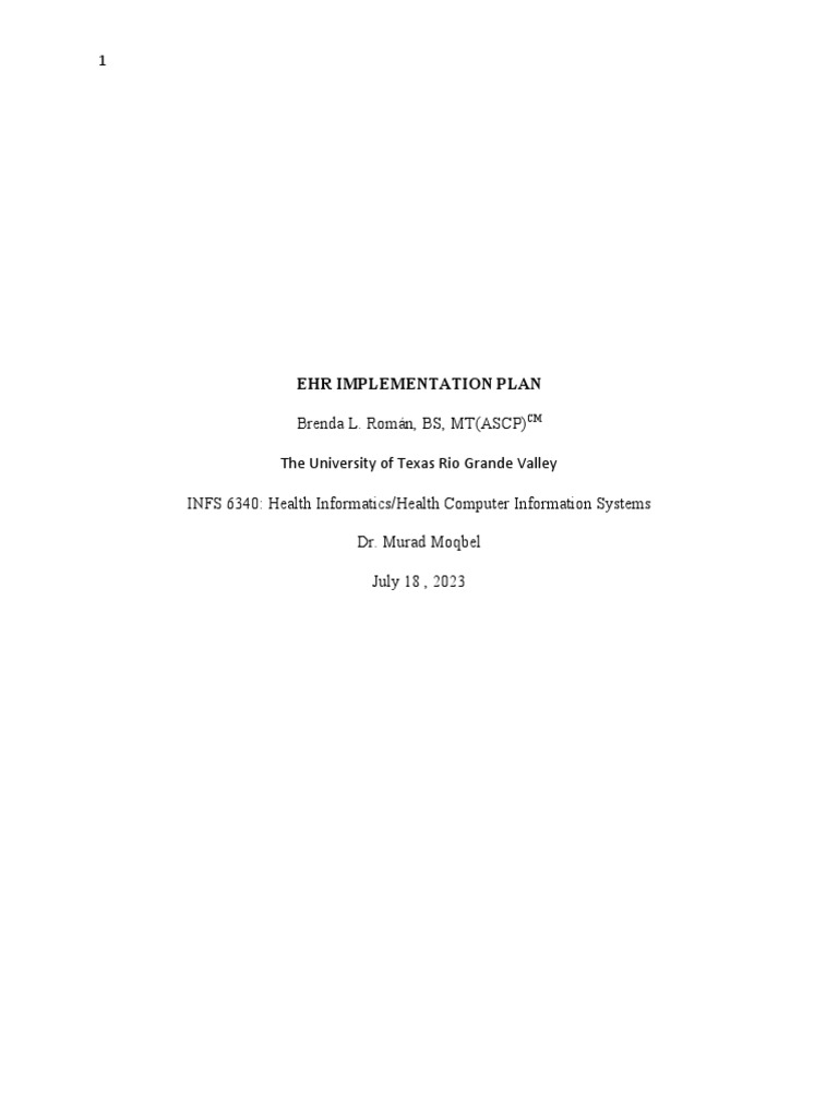 Ehr Implementation Plan | PDF | Electronic Health Record | Communication